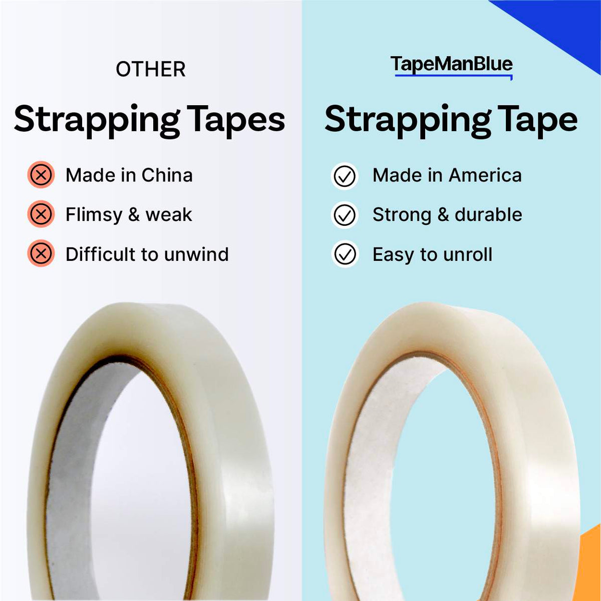 Tensilized MOPP Polypropylene Strapping Tape | TapeManBlue
