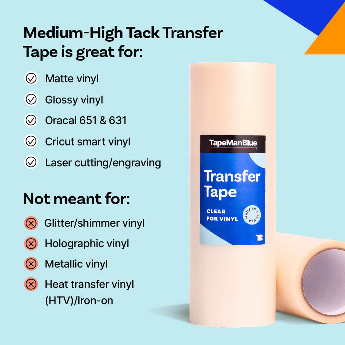 TapeManBlue Transfer Tape for Vinyl | Free Shipping | USA Made